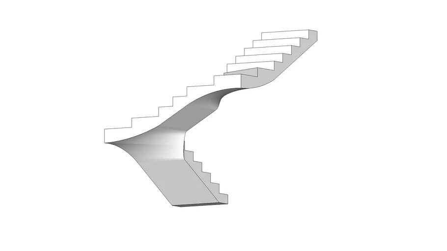 3 parts continuous curved stair 3d model