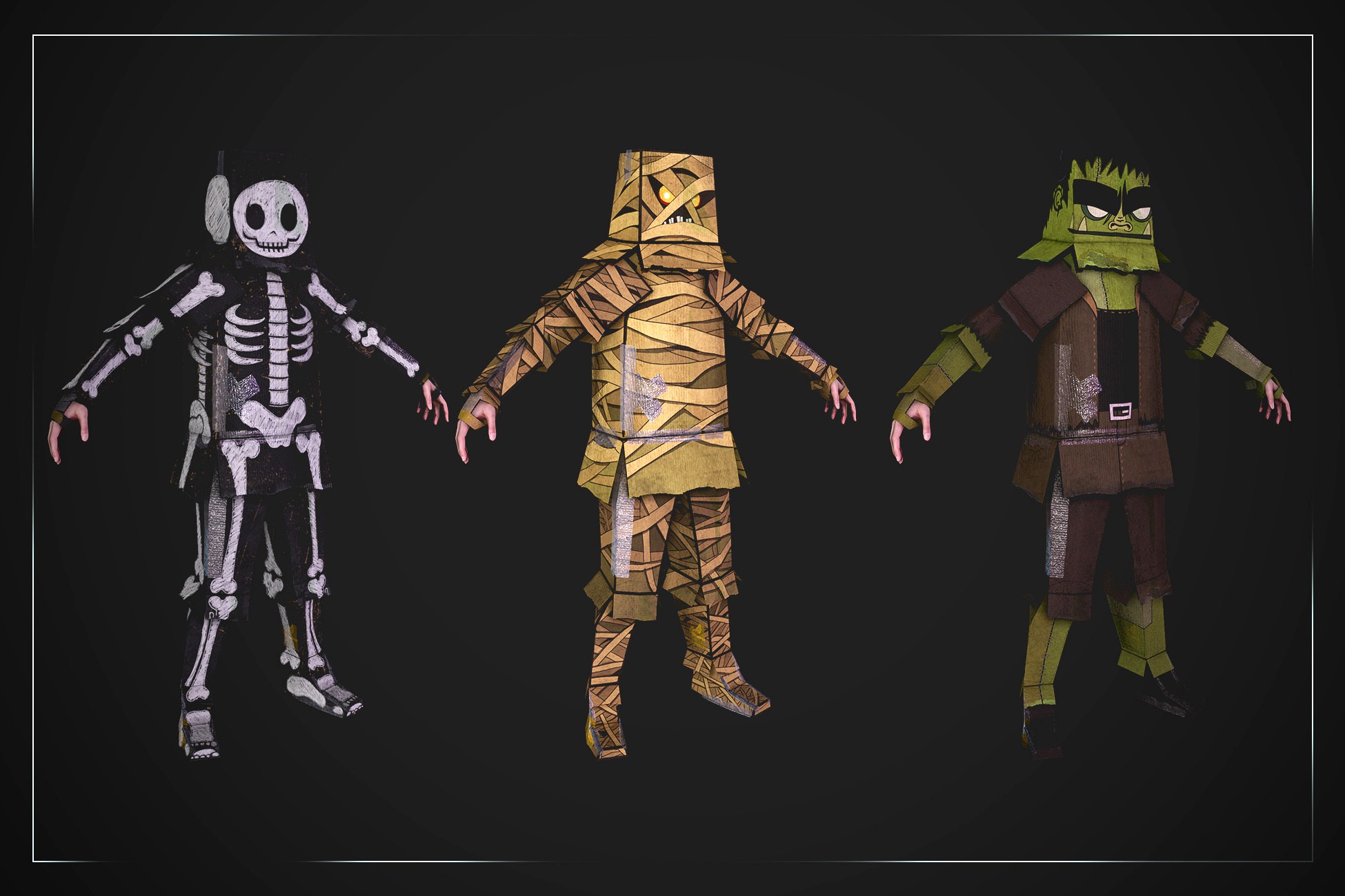 Cardboard Boy Skin Pack 3d model