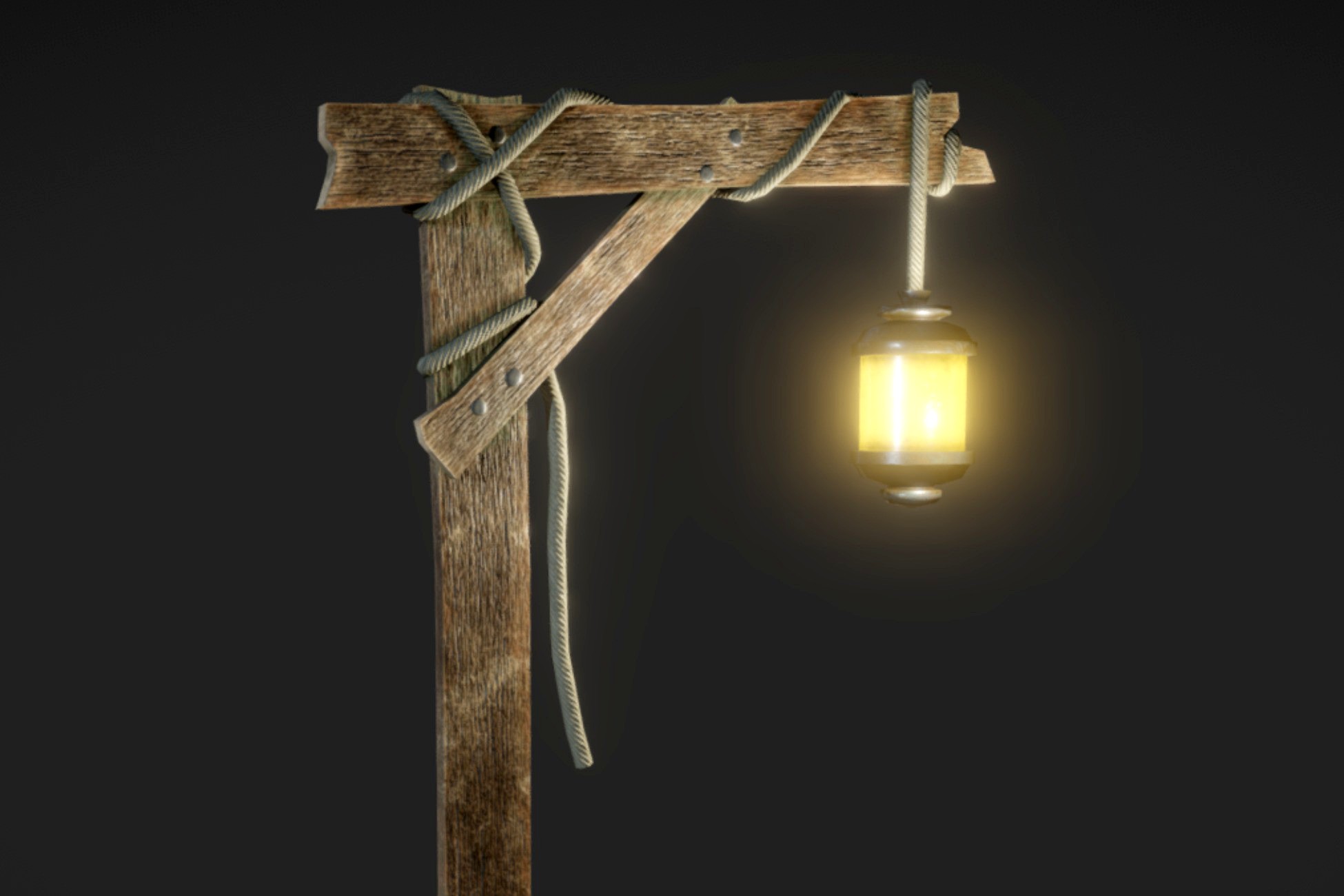 Medieval Wooden Lamp post 3d model