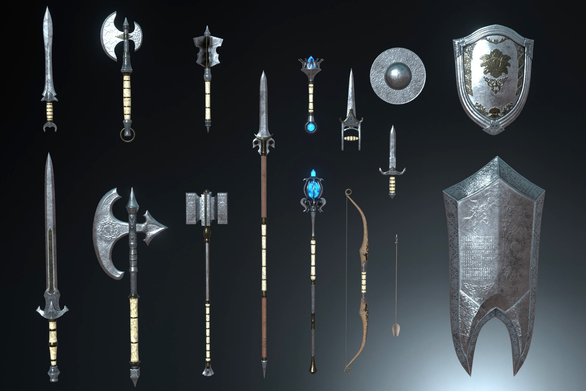 Silver Fantasy Weapon Set 3d model