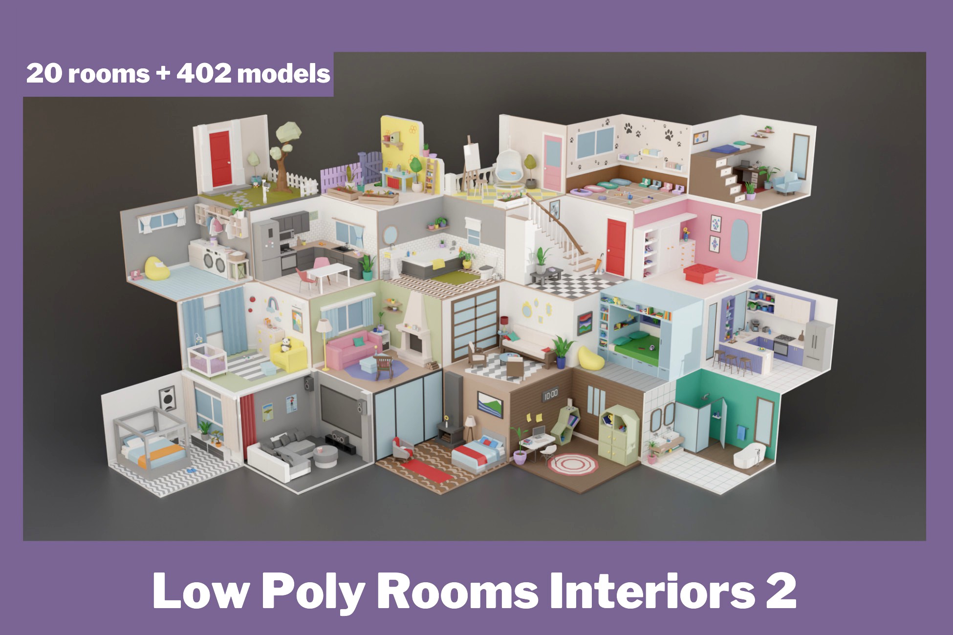 Low Poly Rooms Interiors 2 3d model
