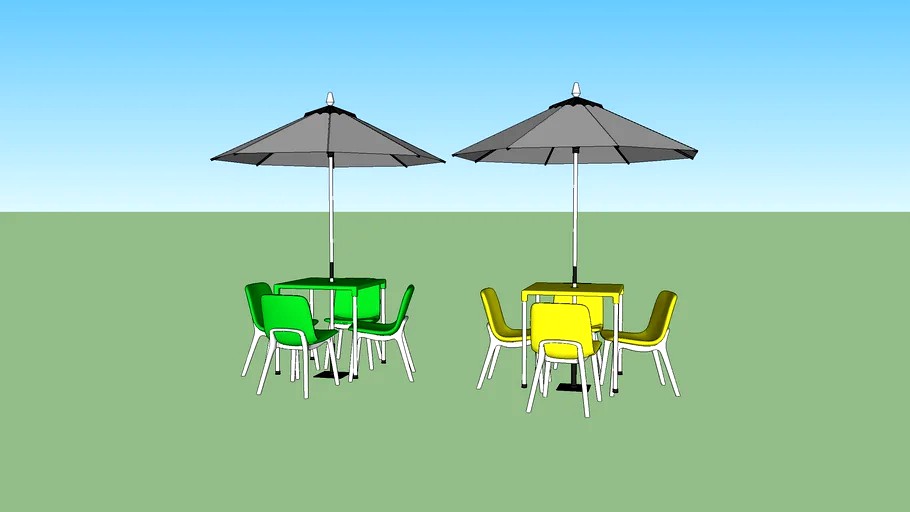 Mesa com cadeiras e guarda-sol 3d model