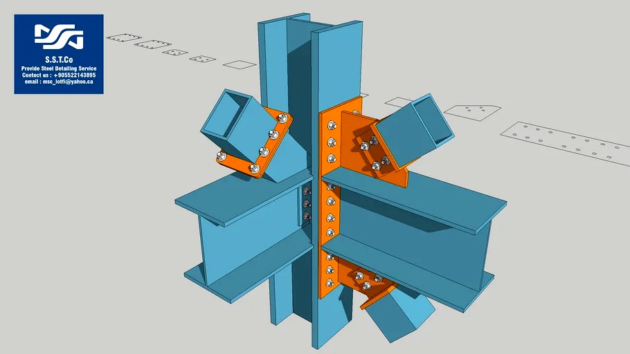 Gusset plate to beam and column 3d model