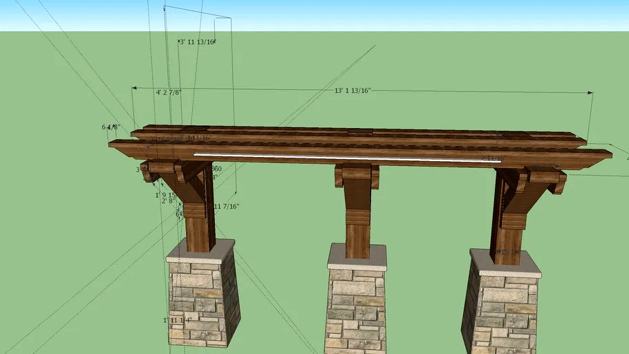 Wooden Arch with Stone Base and 8' Pentair Rain Arc 3d model