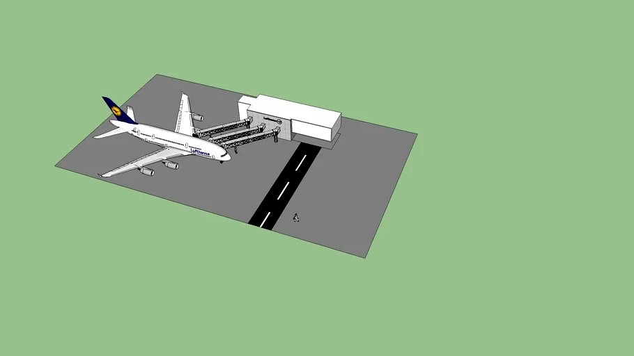 Luftansa Airbus A380 and jetway 3d model