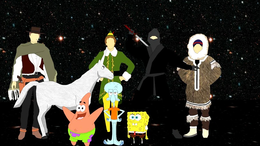 Patrick Squidward and SpongeBob inside the cave with their friends 3d model