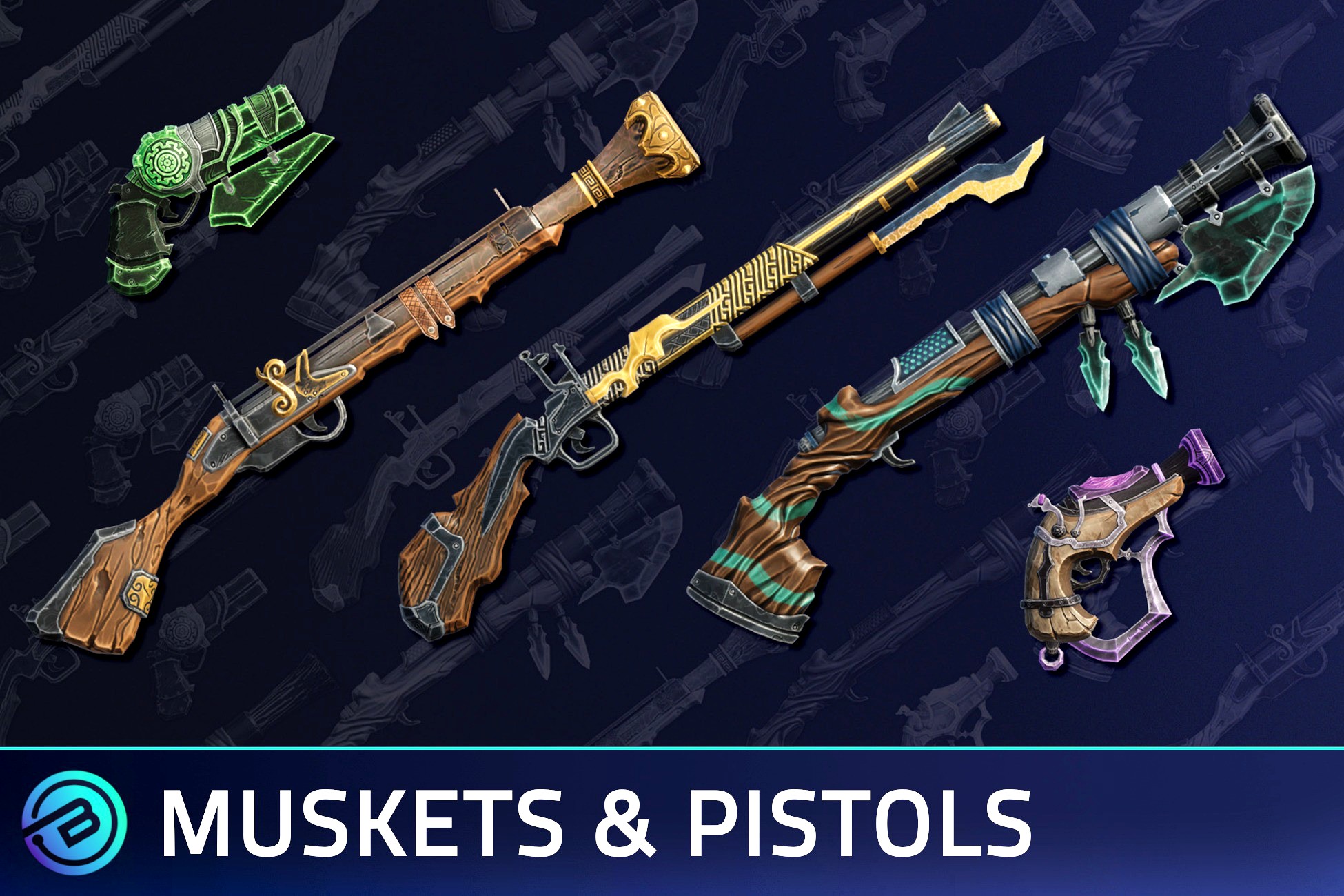 Stylized Muskets & Pistols- RPG Weapons 3d model