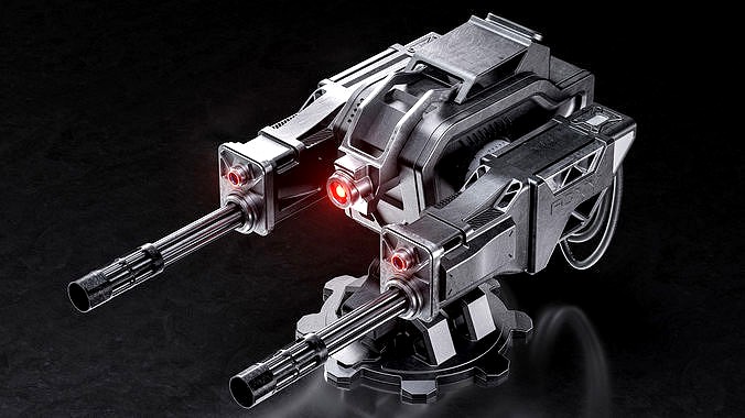 Sci Fi Turret Machine Minigun Military Weapon Gun Robot 3d model