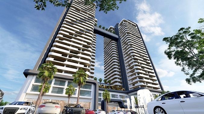 High-rise Apartment building with rooftop in Lumion 3d model