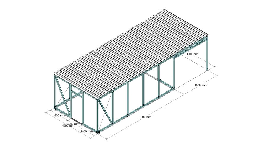 0817 - Constructie met overkapping 10000 x 4000 3d model