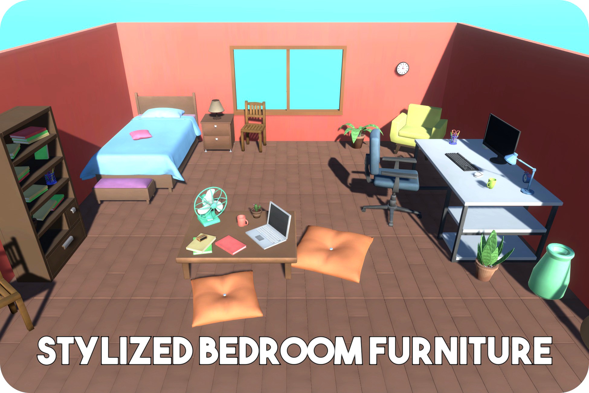 Stylized Bedroom Furniture - 2K Hand Painted Textures 3d model