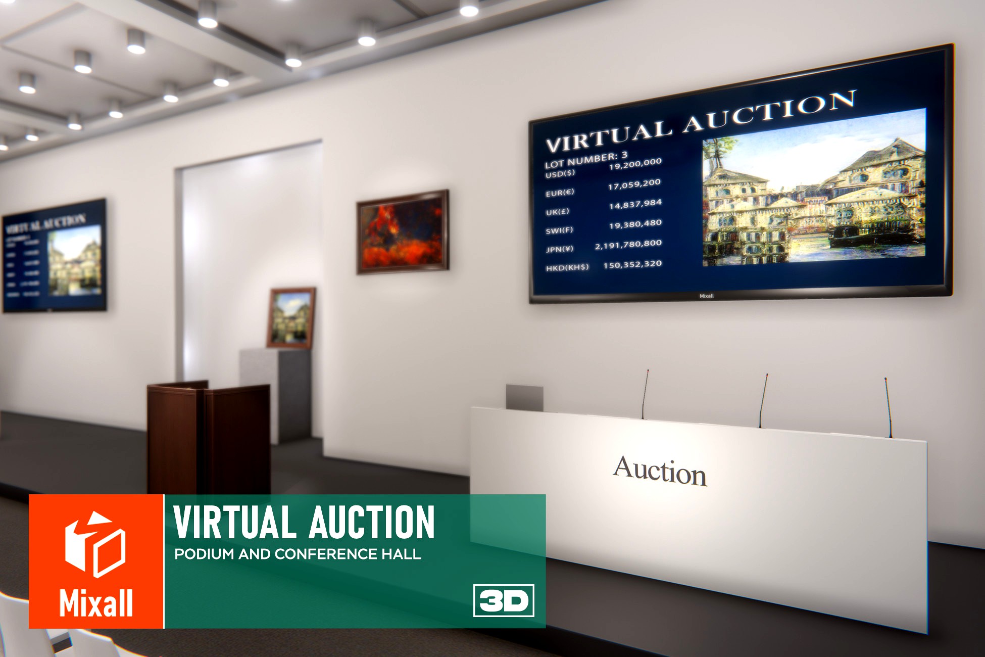 Virtual auction - podium and conference hall 3d model