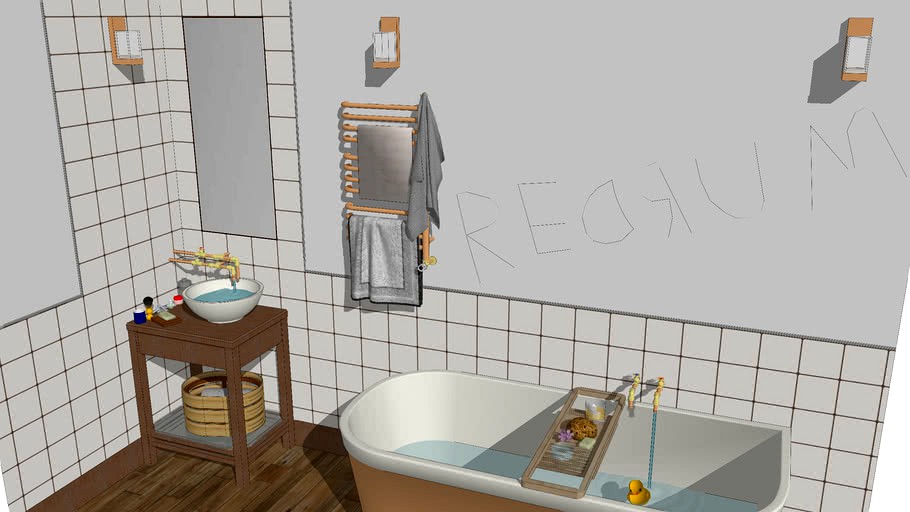 wash basin & copper pipe taps 3d model