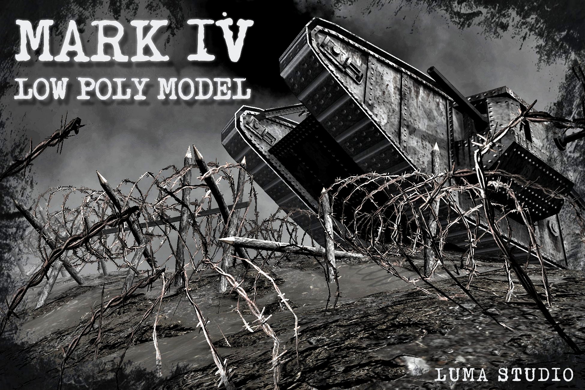 Low-poly HQ model of WW1 tank Mark IV 3d