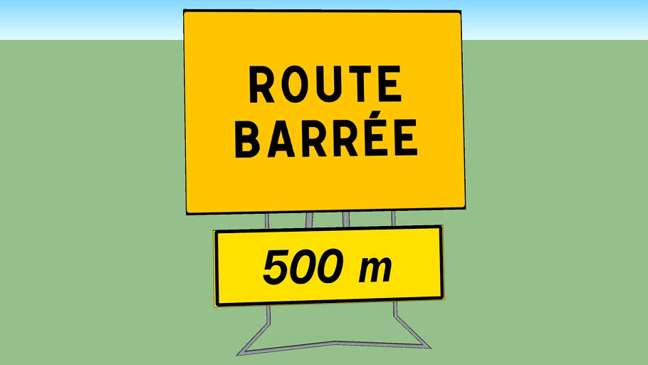 panneaux route barree 500m 3d model
