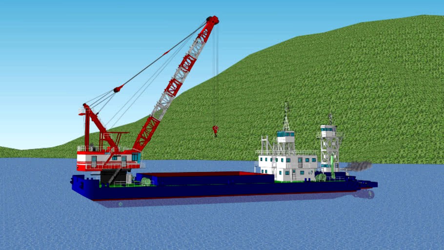 Floating Crane 100t 3d model