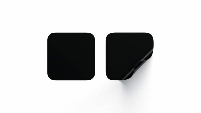 Two Black Square Stickers - smooth and curled corners adhesive label 3d ...