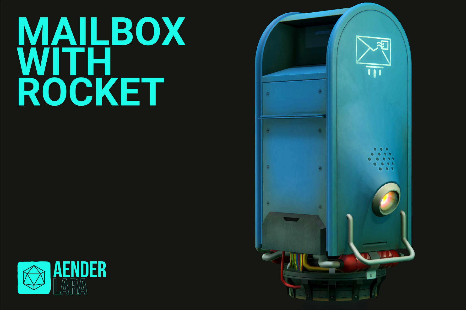 Mailbox with Rocket - Floating scifi mailbox 3d model