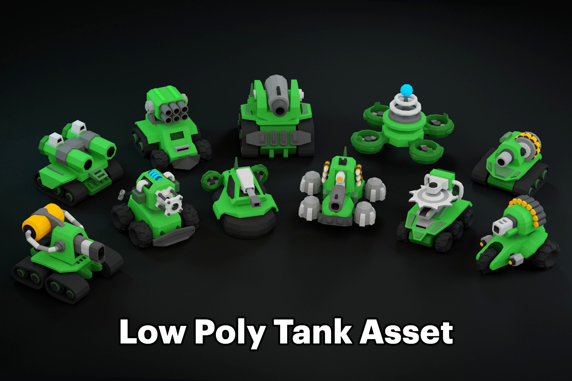 Low Poly Cartoon Battle Tank Assets Pack 3d model
