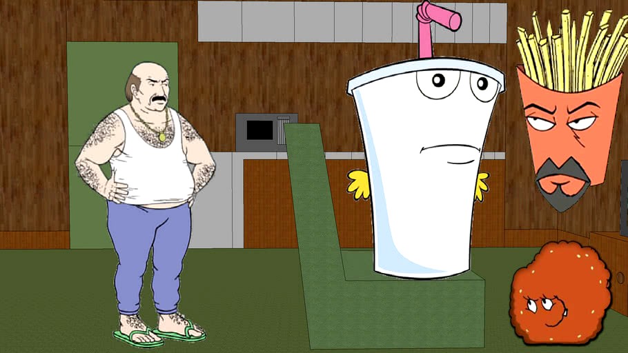 Carl & Master Shake & Frylock & Meatwad are watching SpongeBob episode ...