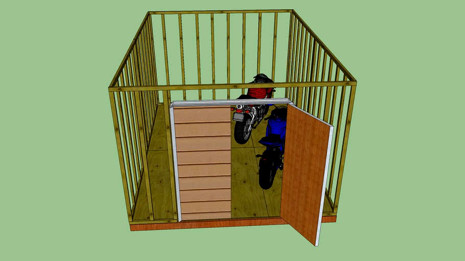 structure cabanon 12x16 avec moto 3d model