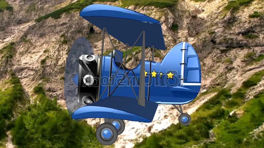 Blue Biplane Cartoon Style 3d model