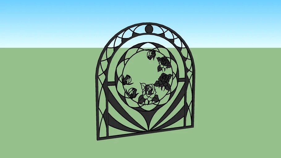 Gate, panel fence, lattice - Rose flower 3d model