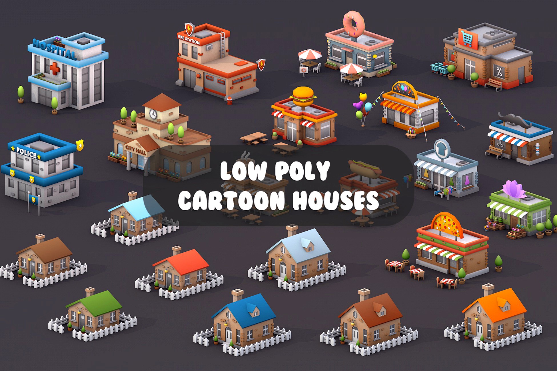 Low Poly Cartoon Houses 3d model