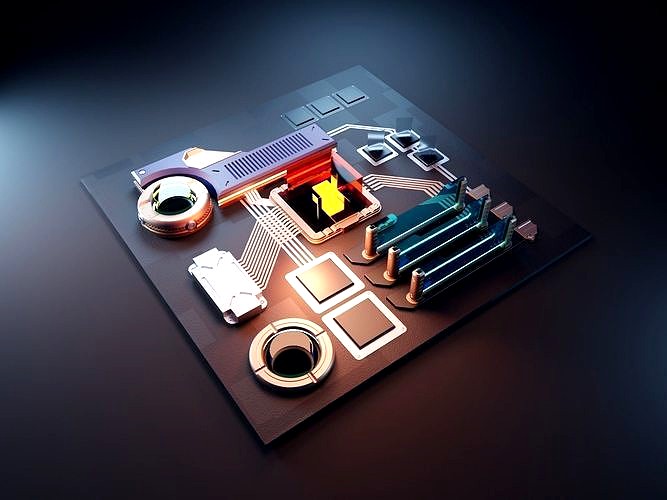 Computer Motherboard 3D Model Render In Blender