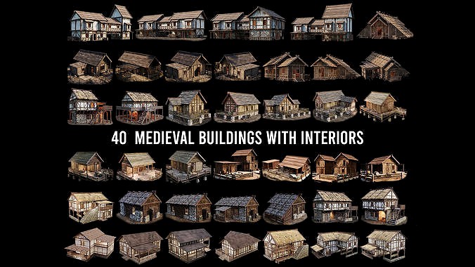 40 OLD MEDIEVAL BUILDINGS PACK 4K Textures GameReady 3d model