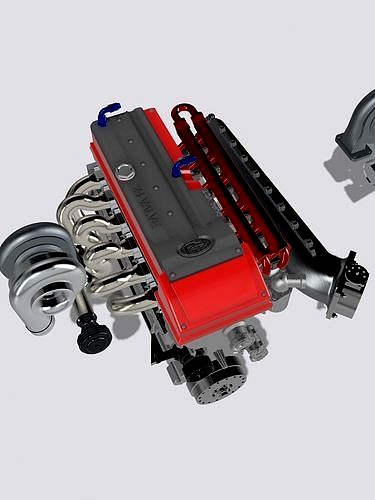 Billet Ford Barra Turbo engine with Sequential gearbox combo | 3D model