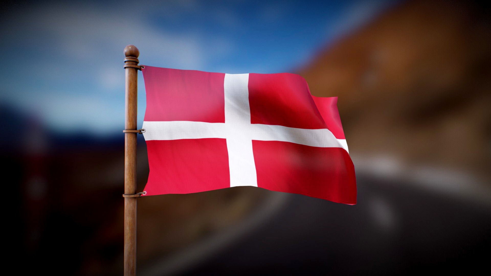 Flag of Denmark - Wind Animated Loop 3d model