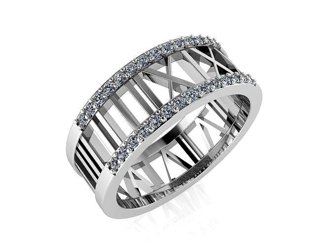 Roman Numerals Band Diamond Ring 0463 | 3D model