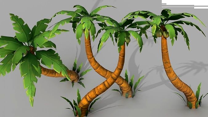 Stylized palm tree PBR low-poly game ready 3d model