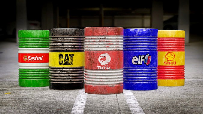 5 full PBR Oil Barrel 3d model