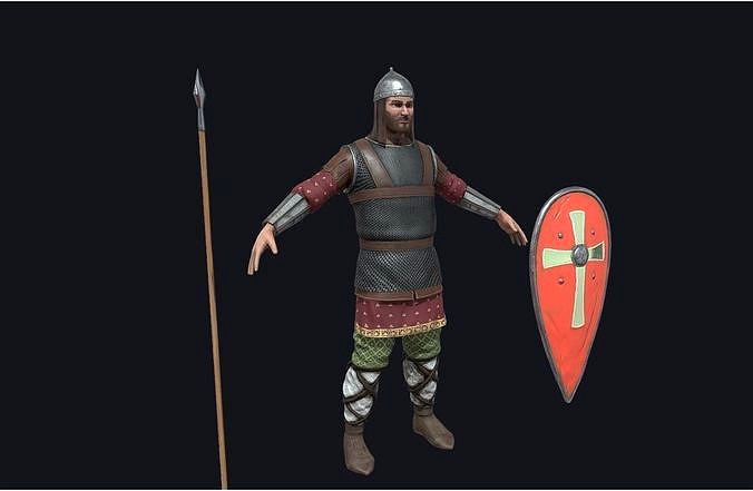 Knight with spear and shield 3d model