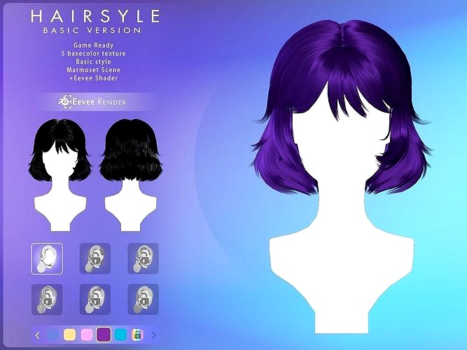 Game Hair - Stylized Female Hairstyle V7 3d model