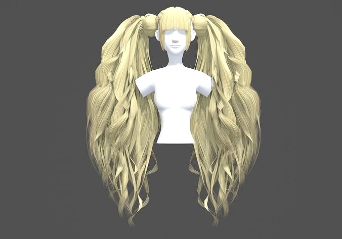 Long Pigtails Hairstyle 3d model