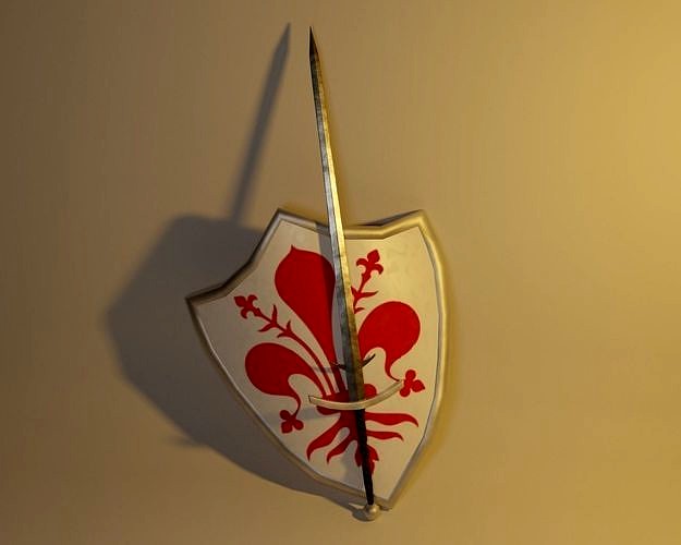 Two-handed sword tswaihender and shield lowpoly 3d model