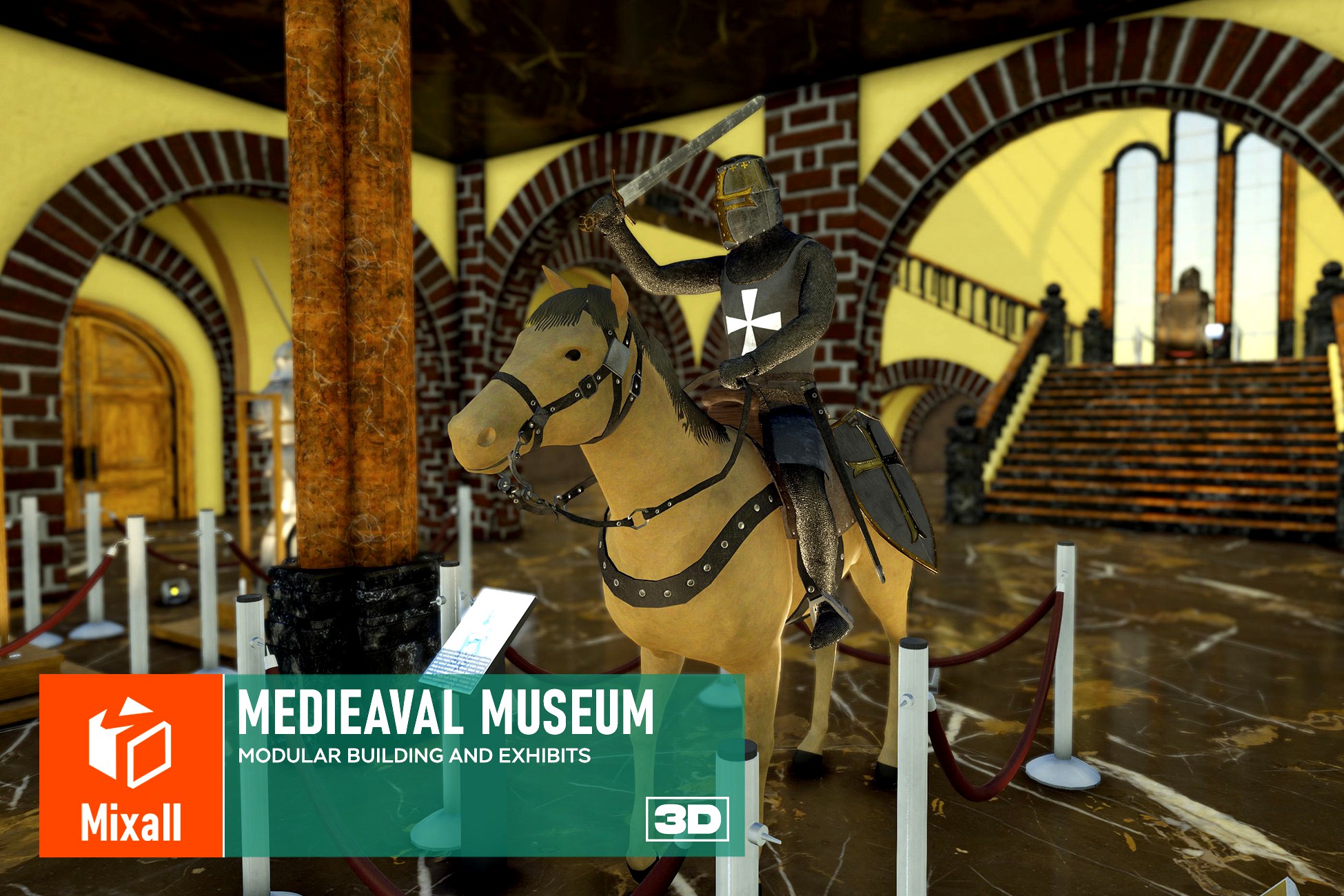 Medieval museum - modular building and exhibits 3d model