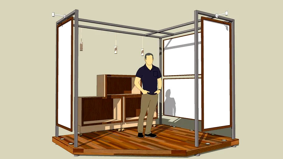 Wood and Metal booth low poly 3d model