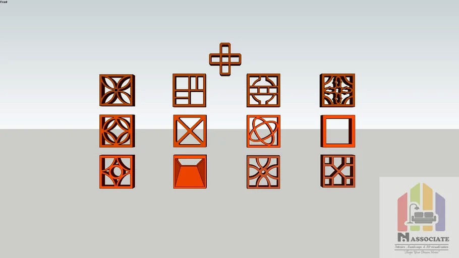 Terracotta wall jali (Block) 3d model