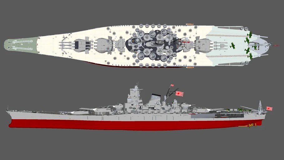 WW2+1944+IMPERIAL+JAPANESE+NAVY+MUSHASHI+BATTLESHIP 3d model