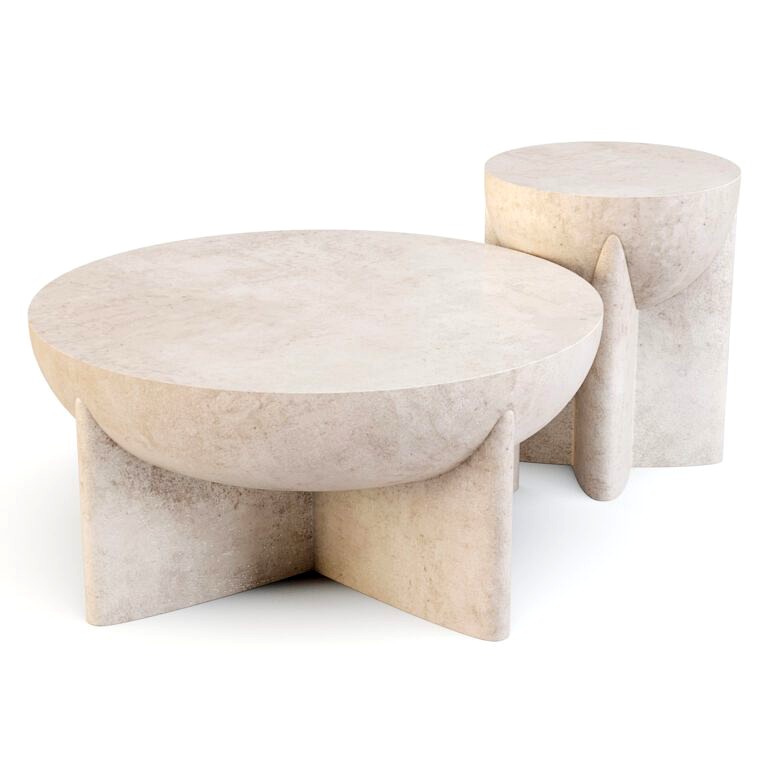 West Elm Monti Lava Stone Coffee and Side Table (321863) 3d model