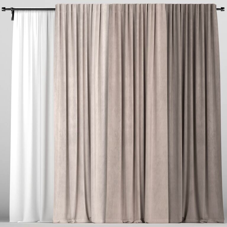 Curtains in three colors with tulle (126245) 3d model