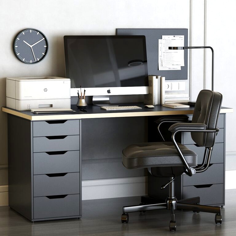 Ikea Office Workplace with Alex Table and Alefjall Chair (74621) 3d model