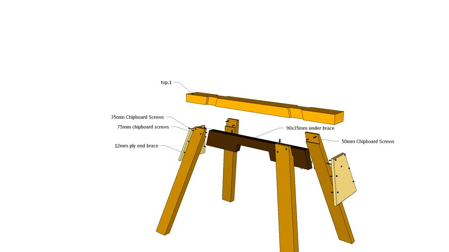 saw stool exploded componenet with fixings 3d model