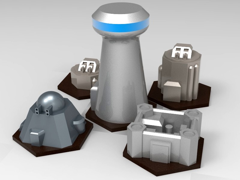 BattleTech 1.25" Hex Urban defense Buildings (5) 3d model