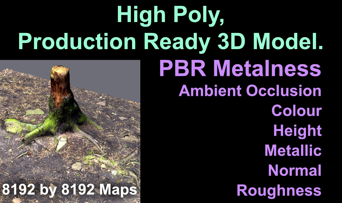 Tree Stump - High Poly - Production Ready - 3D Model - PBR Metalness Maps.