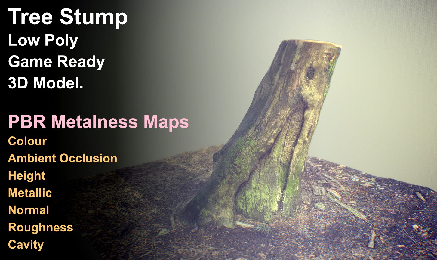 Tree Stump - 001 - Low Poly 3D Model - Maps 2048 by 2048